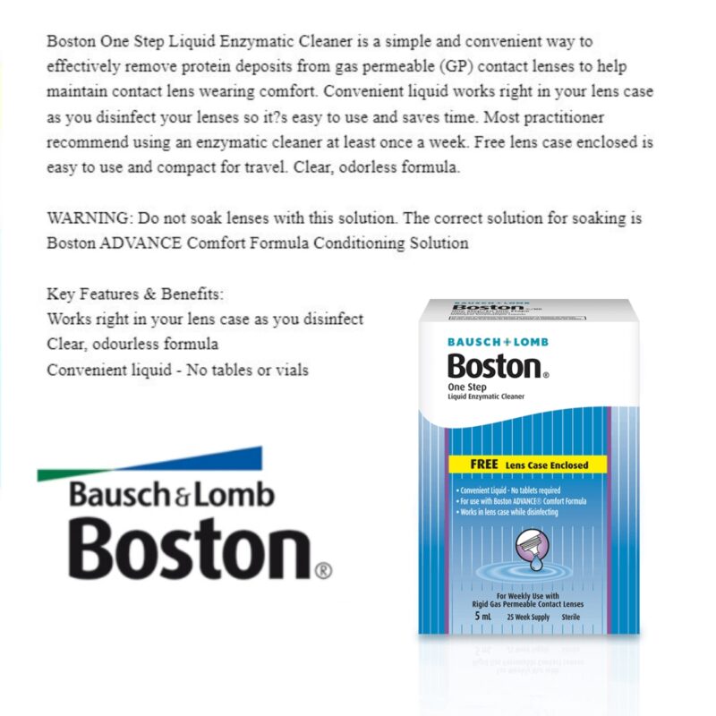 (5ml) Bausch & Lomb Boston One Step Liquid Enzymatic Cleaner for RGP ...